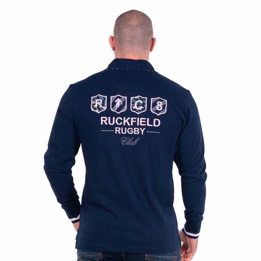 Polo Rugby Fleuri Manches Longues Bleu Marine - Ruckfield | boutique-rugby.com